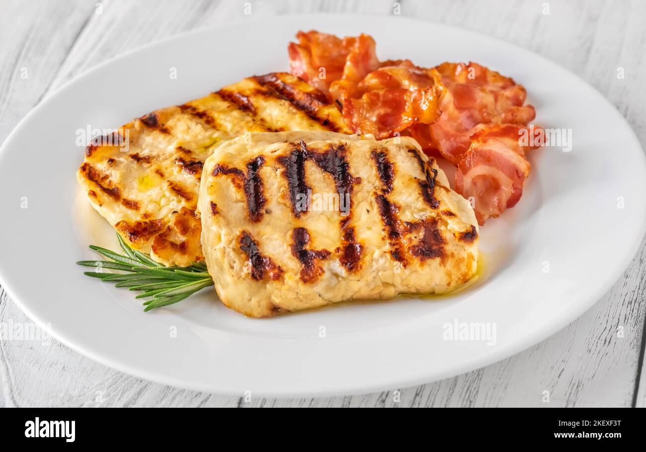 Portion of traditional cypriot Halloumi cheese with bacon Stock Photo ...