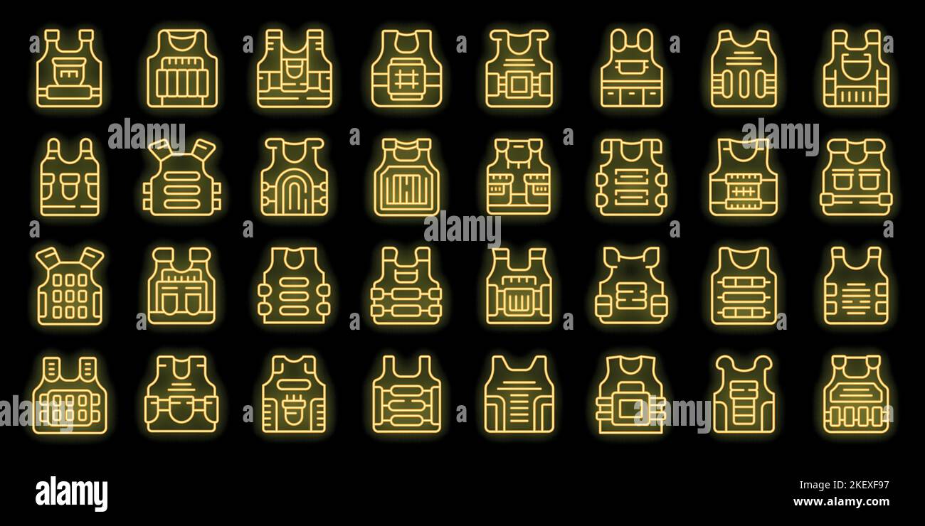 Bulletproof vest icons set outline vector. Armor body. Vest military ...