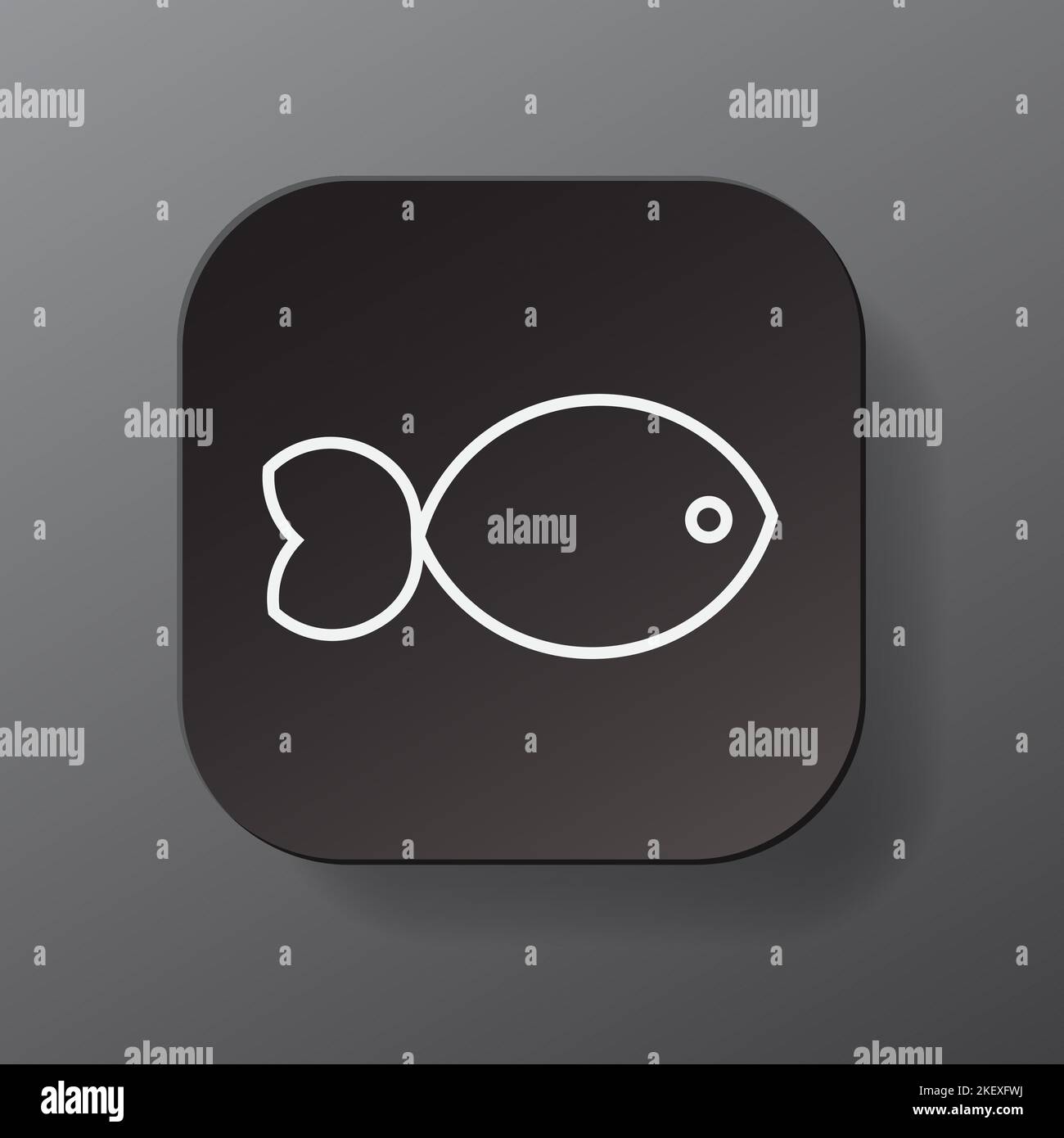 Black square button with fish icon, white outline fish on the black ...