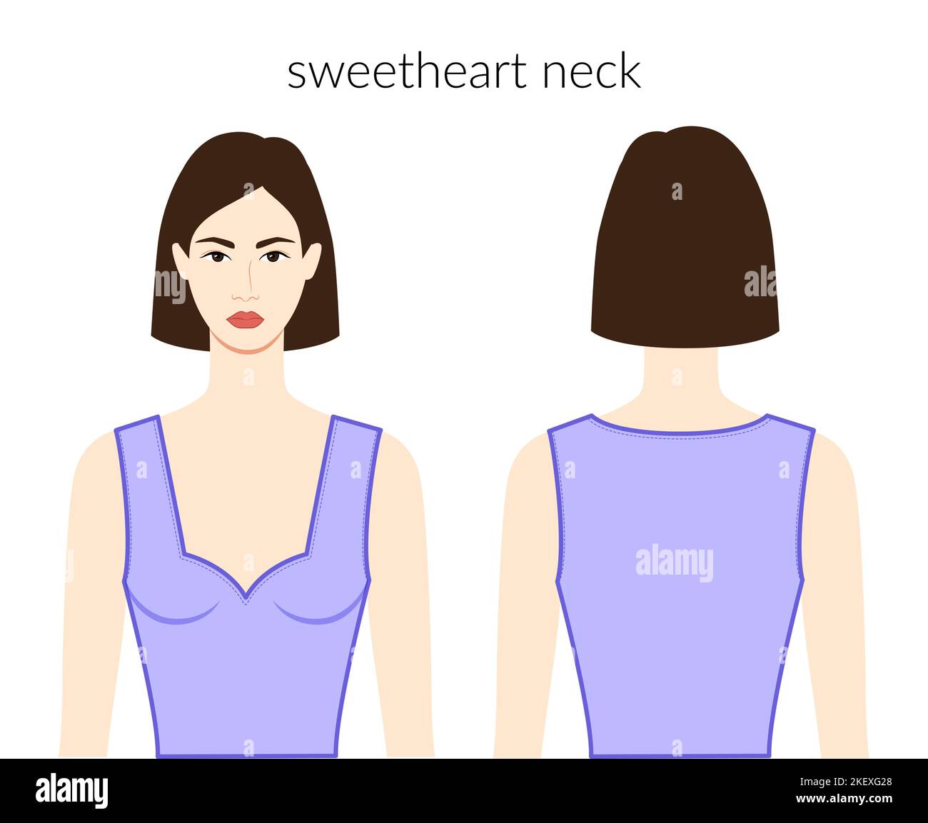 Sweetheart neckline clothes character beautiful lady in lavanda top ...