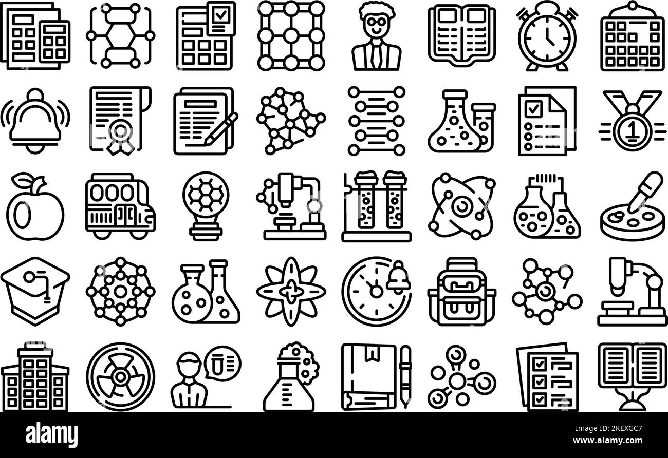 Chemistry teacher icons set outline vector. Science career ...