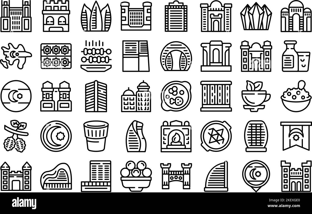 Baku icons set outline vector. City tower. Architecture building Stock ...