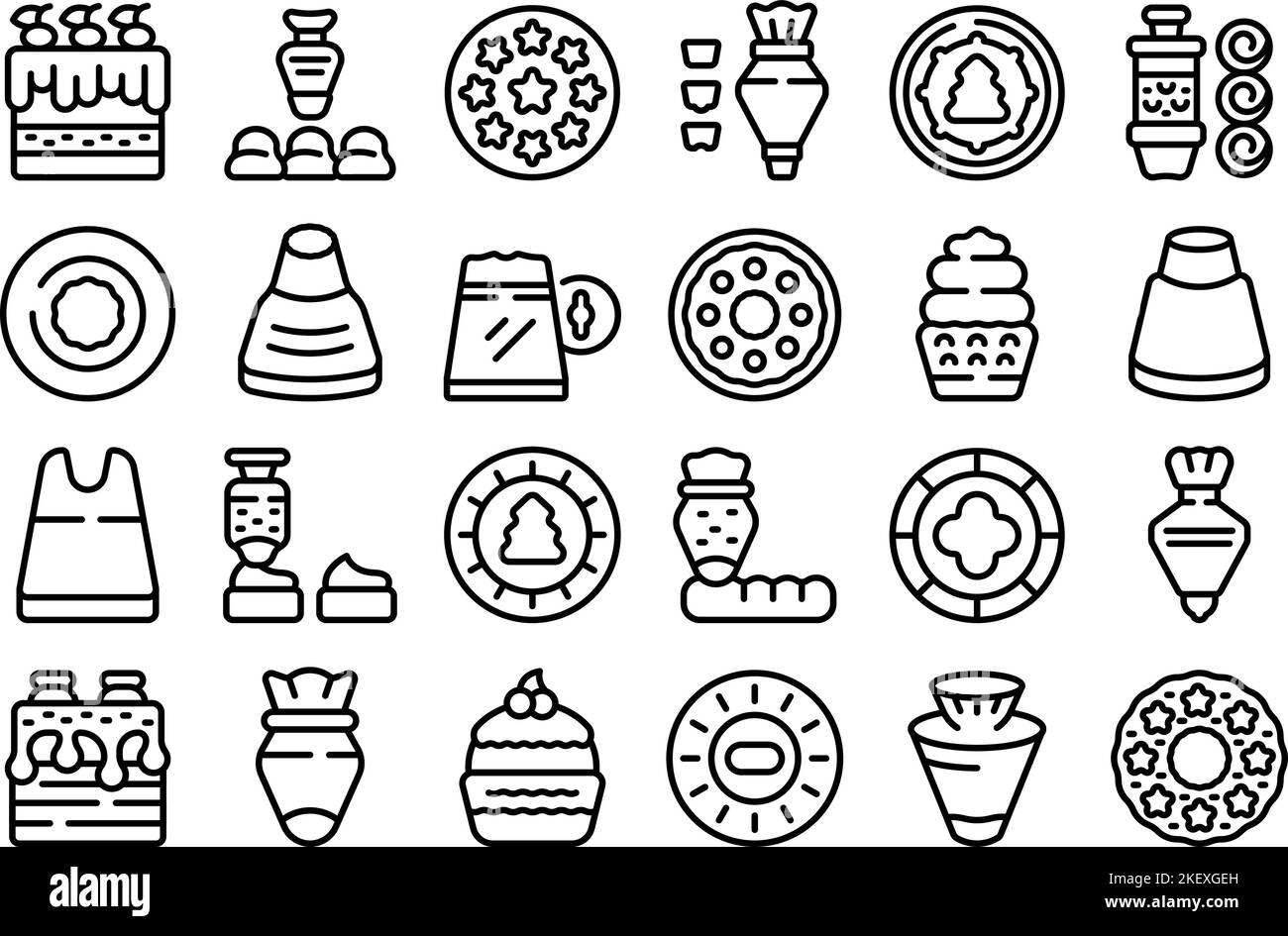 Icing nozzles icons set outline vector. Cake decoration. Icing bakery ...