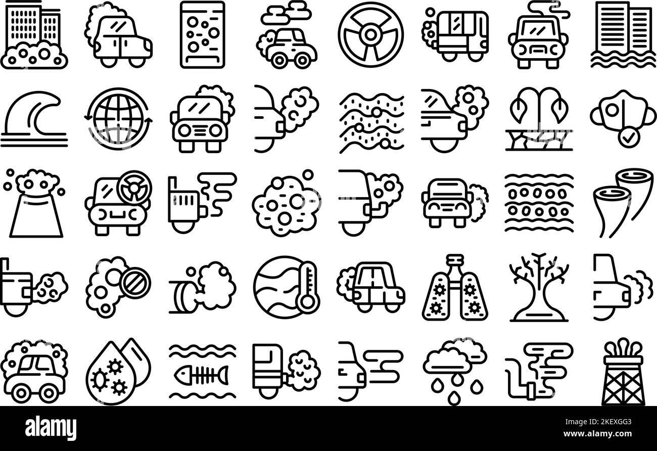 Traffic fumes icons set outline vector. Climate gas. Car co2 Stock ...