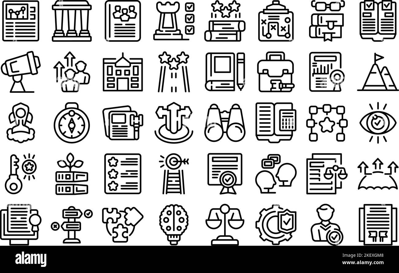 Corporate ethics icons set outline vector. Value impact. Core trust ...