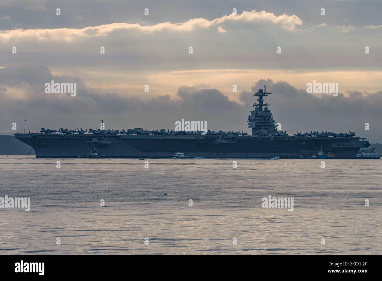 The US Navy aircraft Carrier USS Gerald R Ford (CVN 78) at anchor in ...