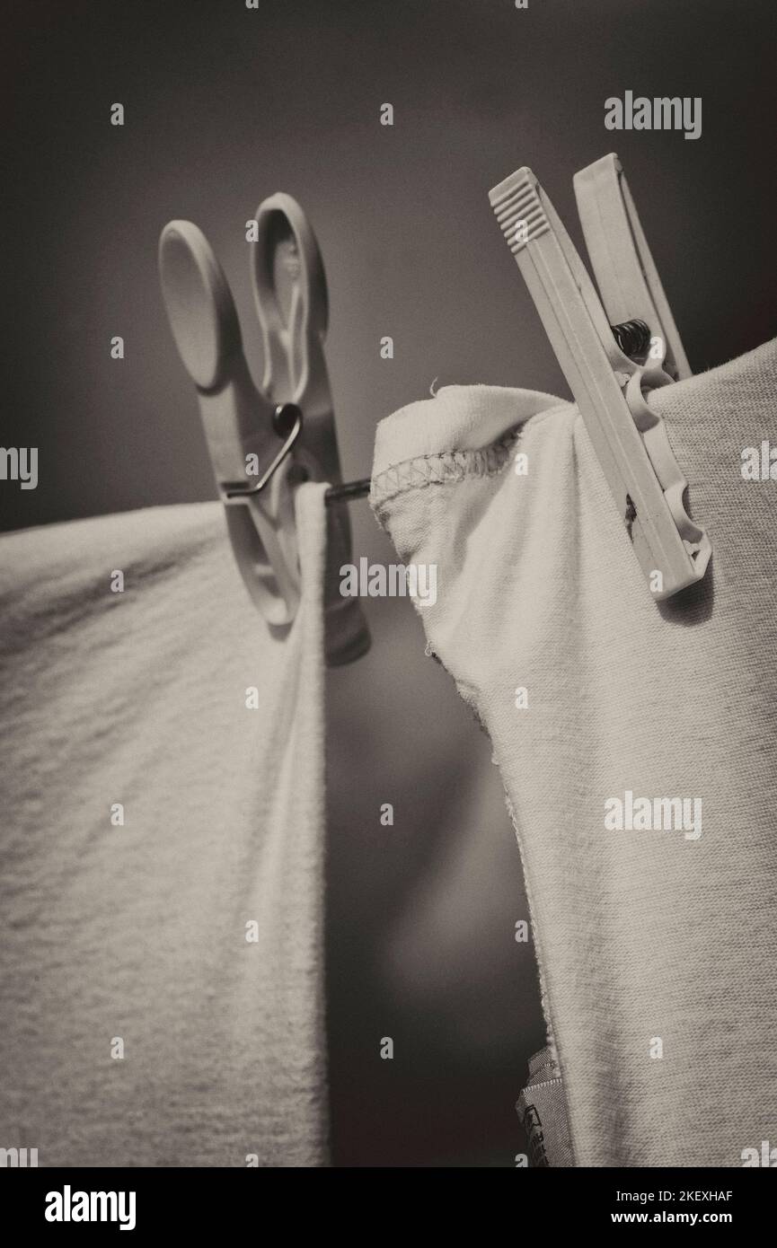 washing pegged out on linen line Stock Photo - Alamy