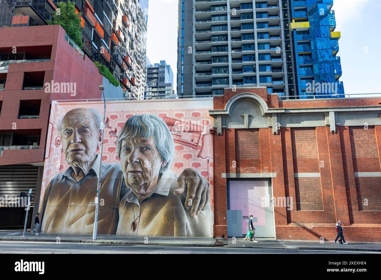 Smug Sam Bates street art painting of his grandparents on a wall in ...