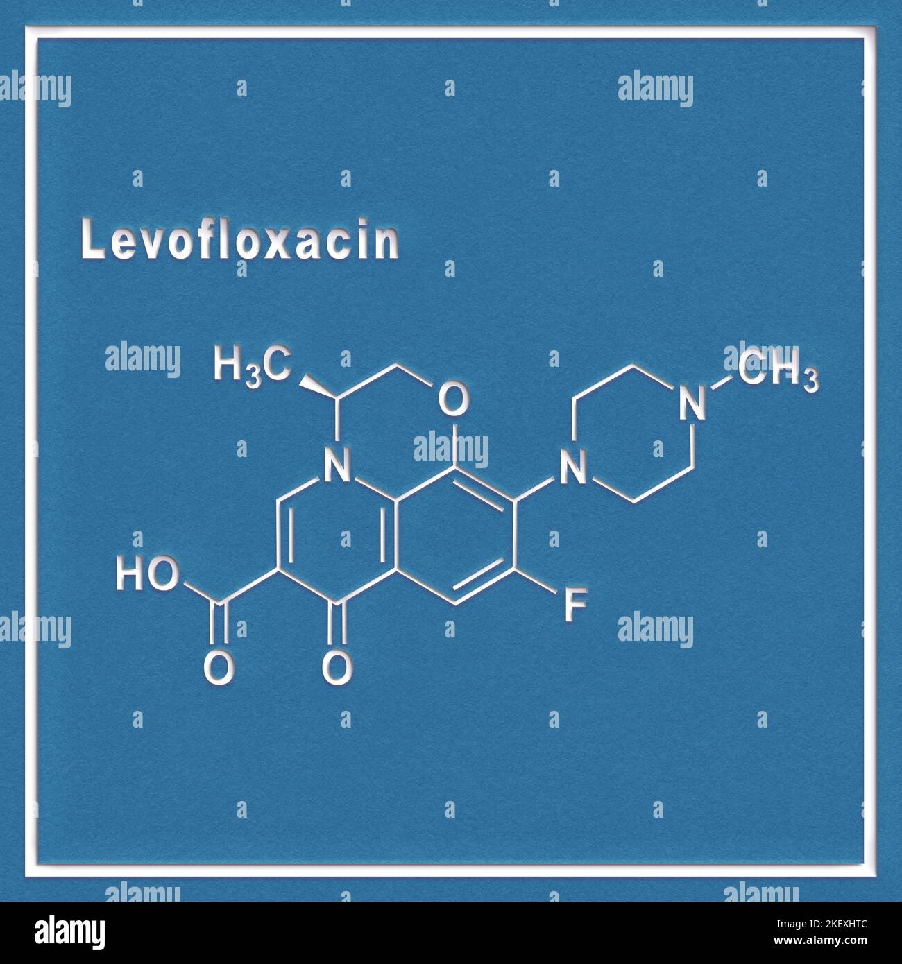 Levofloxacin antibiotic drug, Structural chemical formula on a white ...