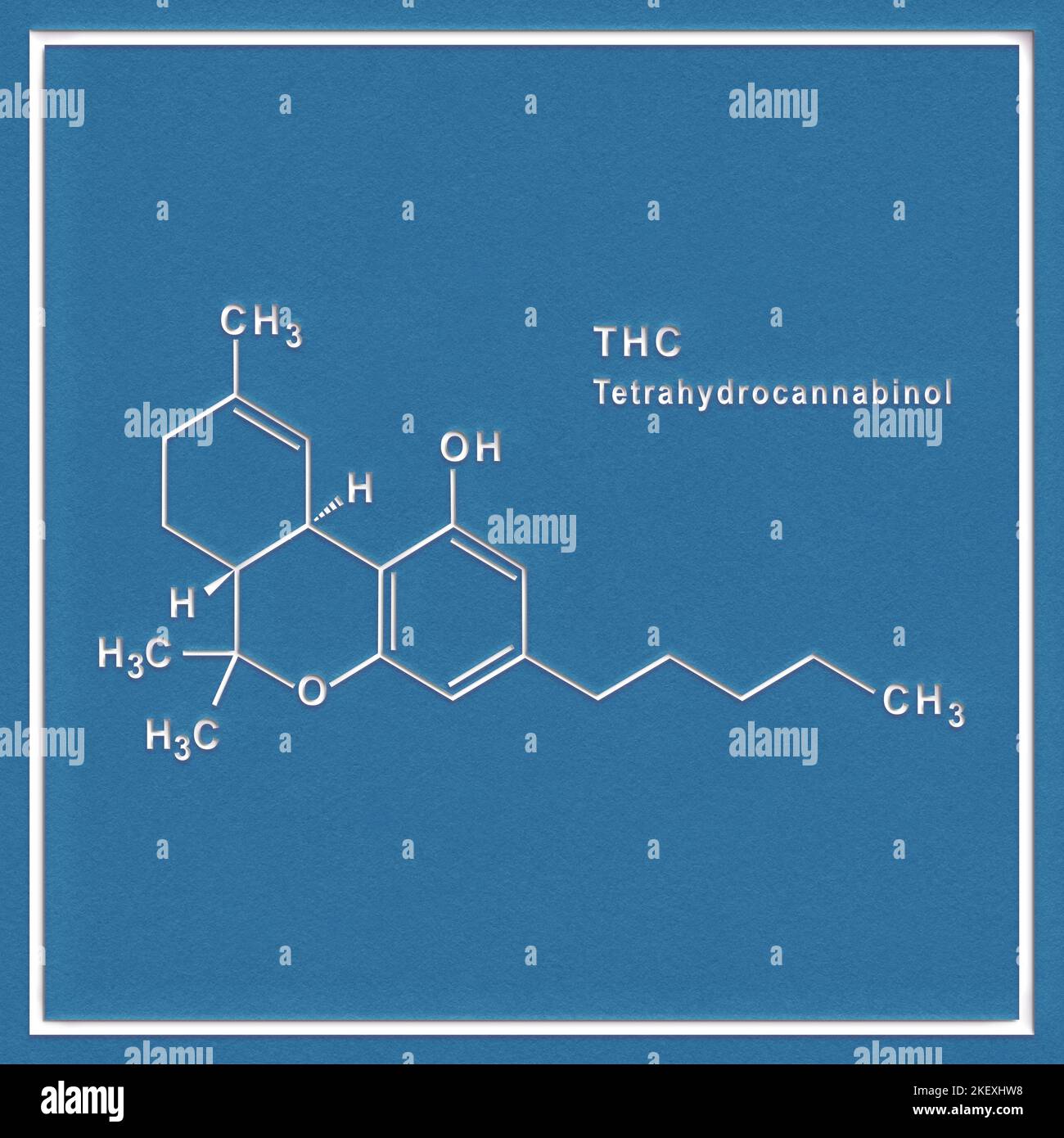 THC Tetrahydrocannabinol Structural chemical formula on a white ...