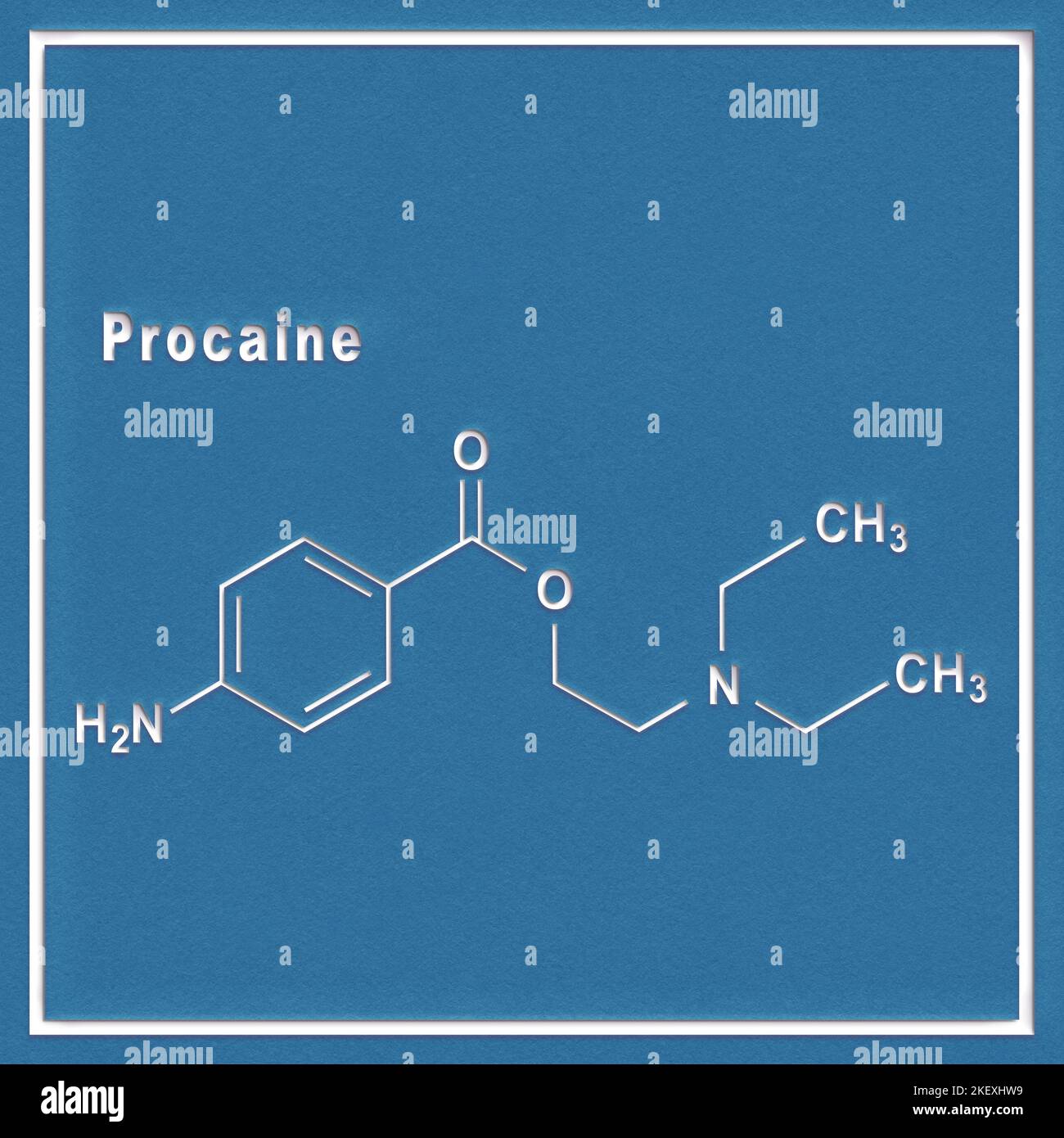 Procaine, anesthetic drug, Structural chemical formula on a white ...