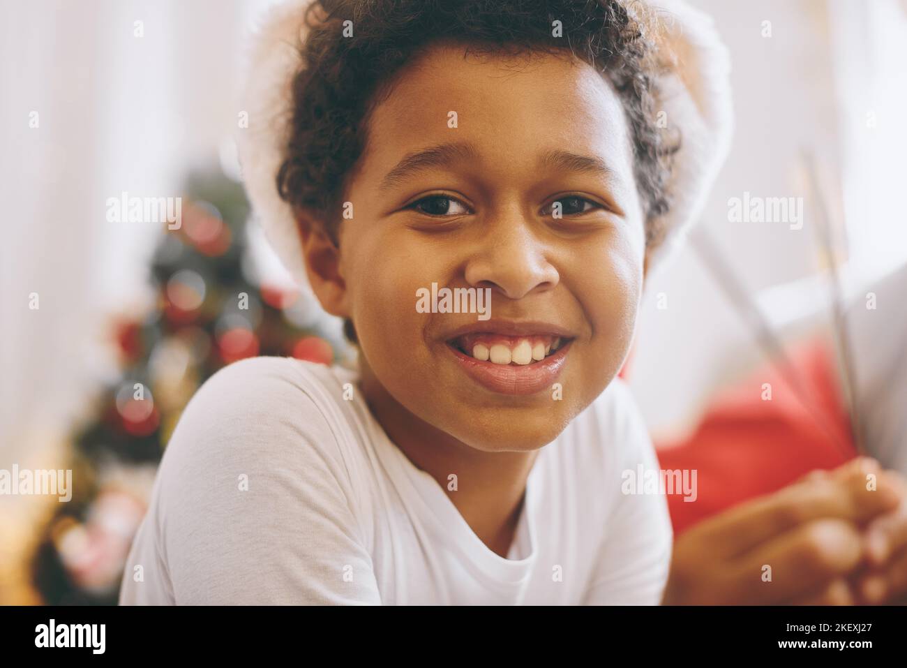 Adorable smiling boy dark skin color in festive costume. Celebrating ...