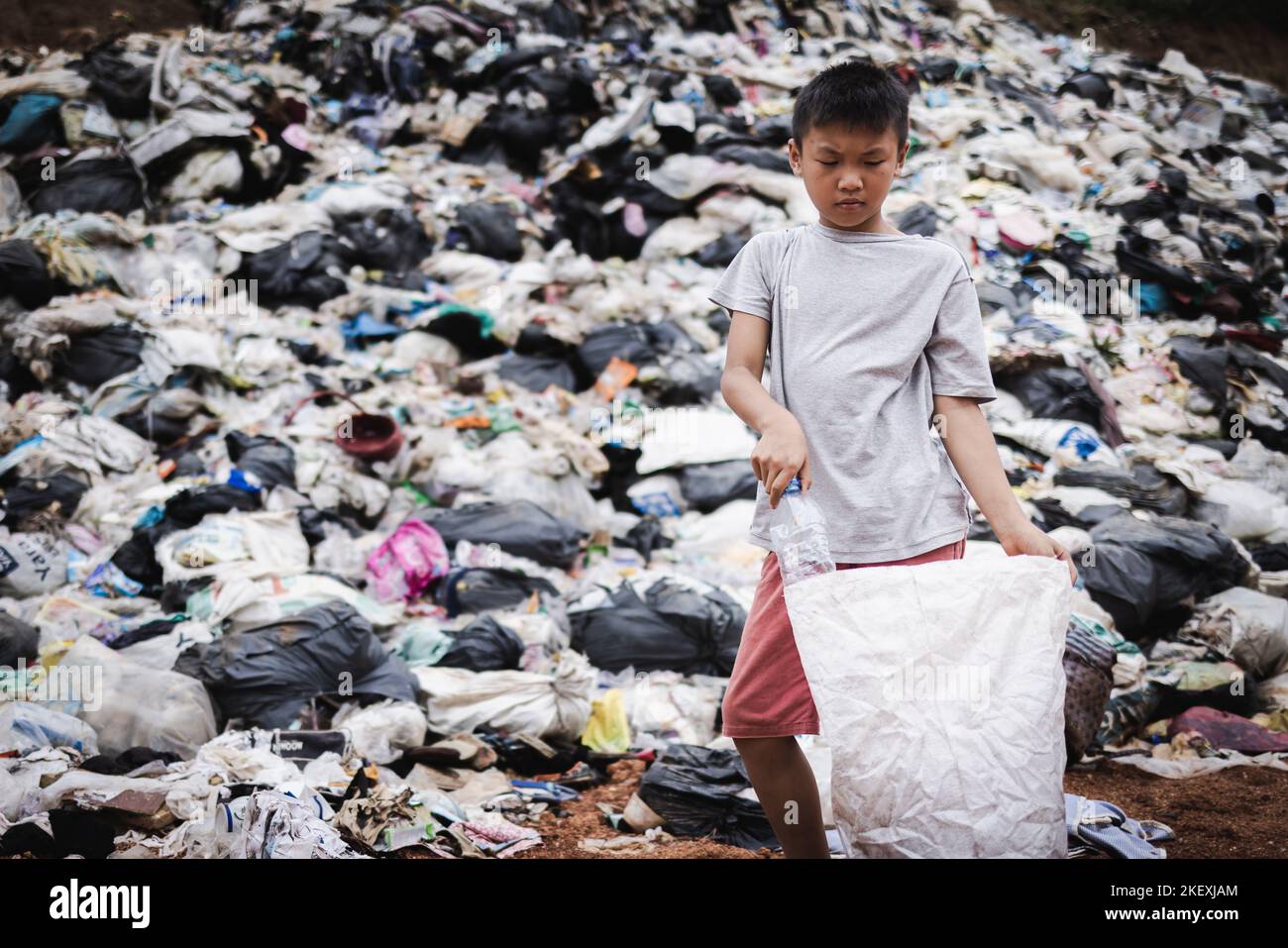 Child labor. Children are forced to work on rubbish. Poor children ...