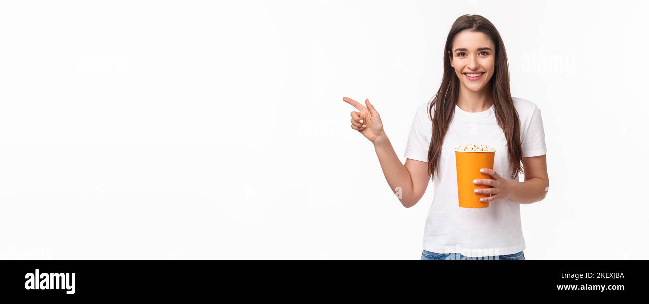 Entertainment, fun and holidays concept. Portrait of cheerful cute ...