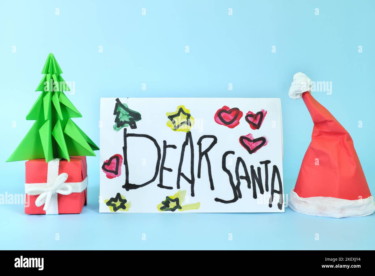 Christmas letter to Santa Claus from kid concept. Closeup of Dear Santa ...