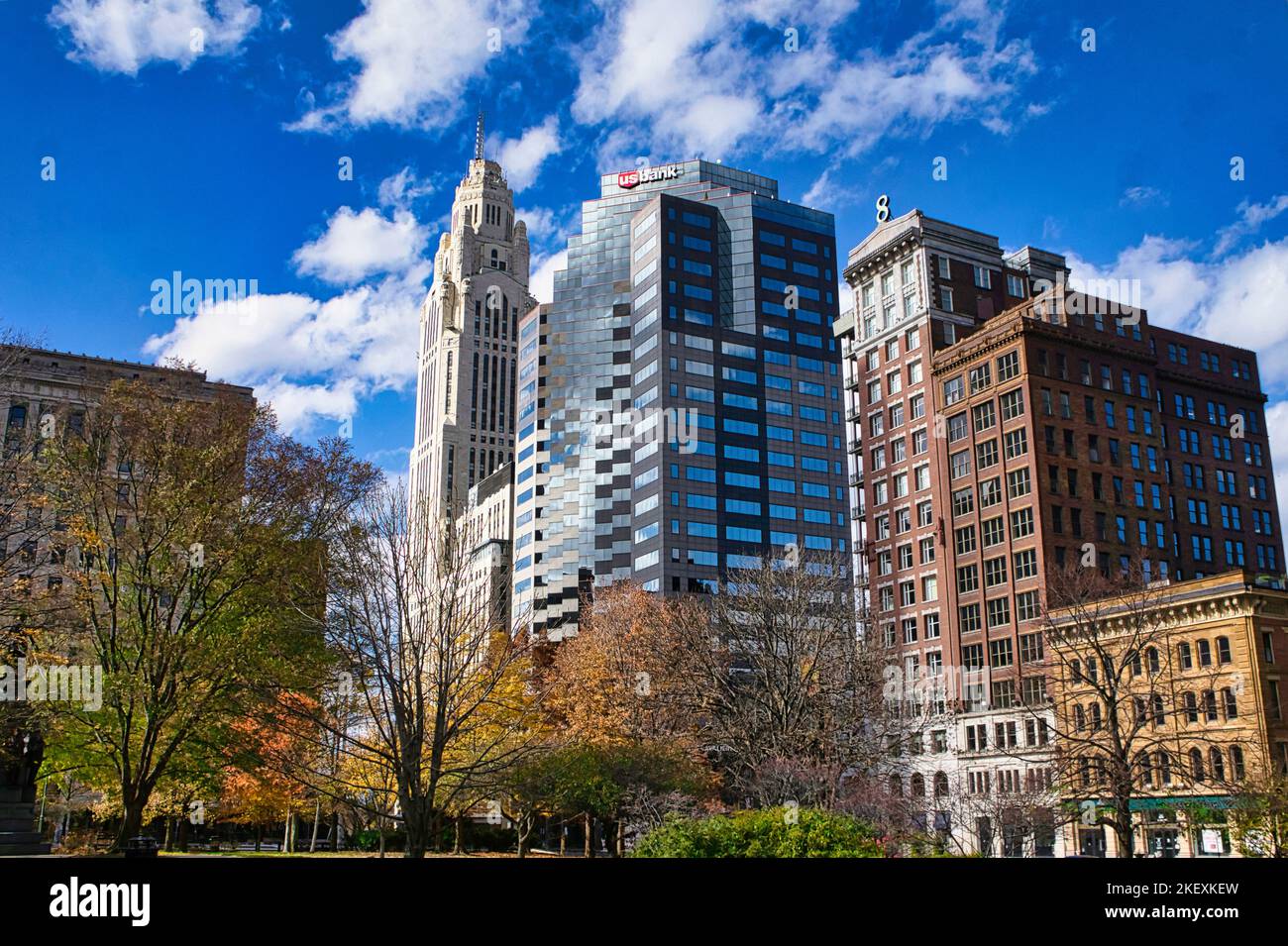 Cityscape view of Columbus Ohio from the statehouse on high st Stock ...