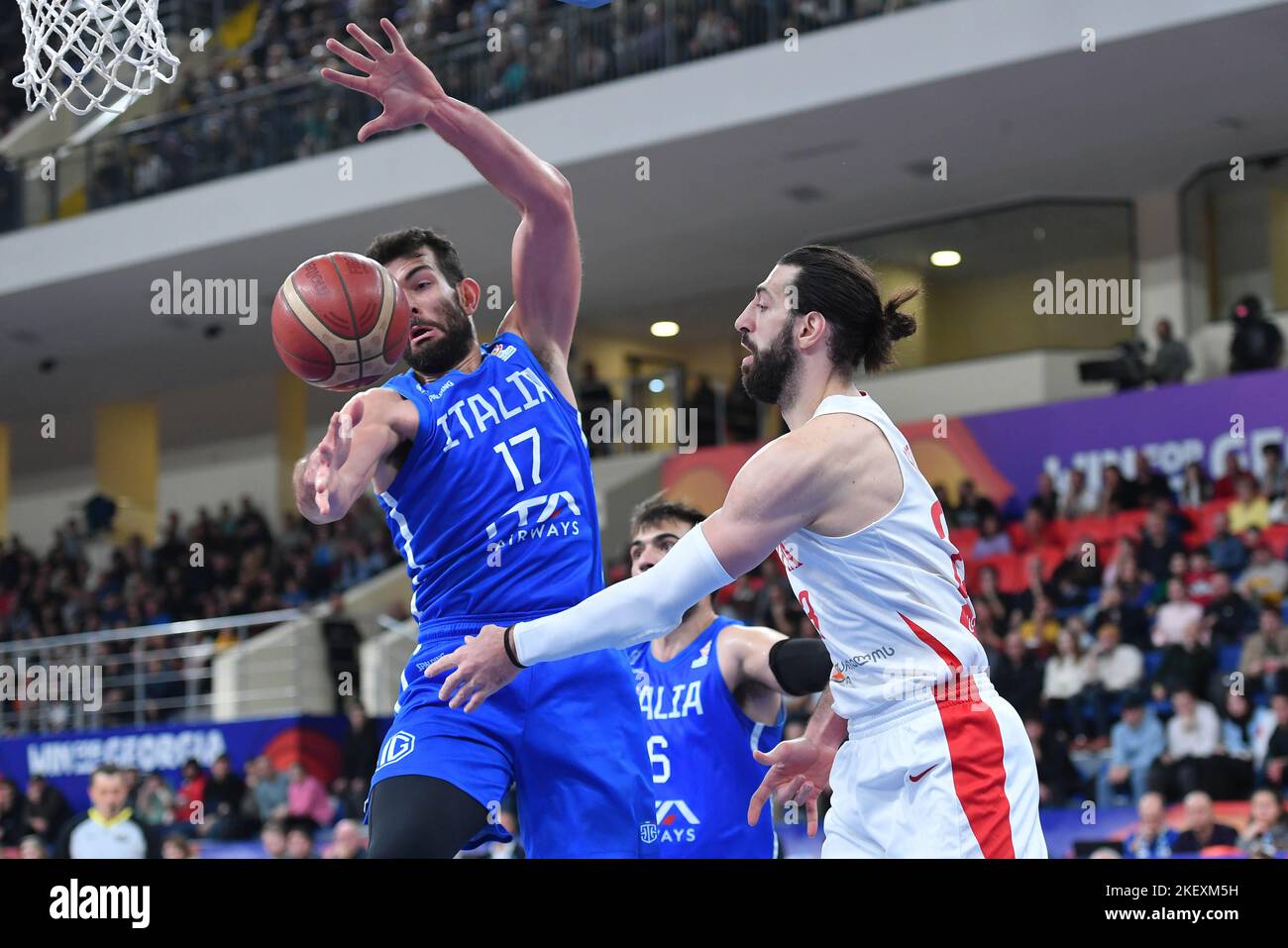 Tbilisi, Georgia. 14th Nov, 2022. Tornike Shengelia (R) of Georgia vies ...