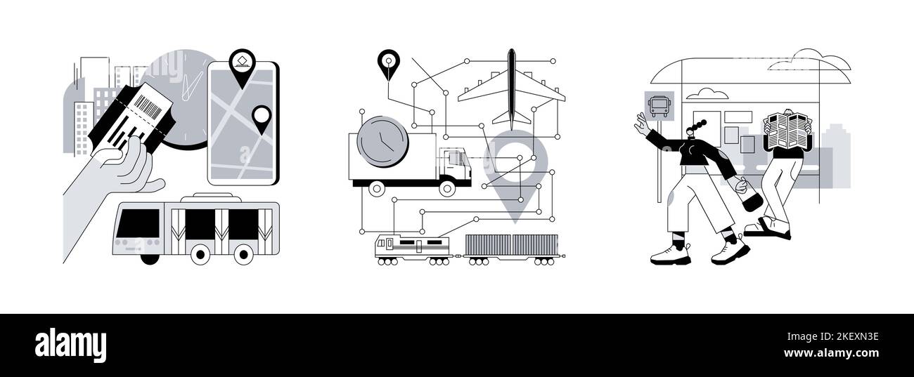 Urban transportation abstract concept vector illustration set. Public ...