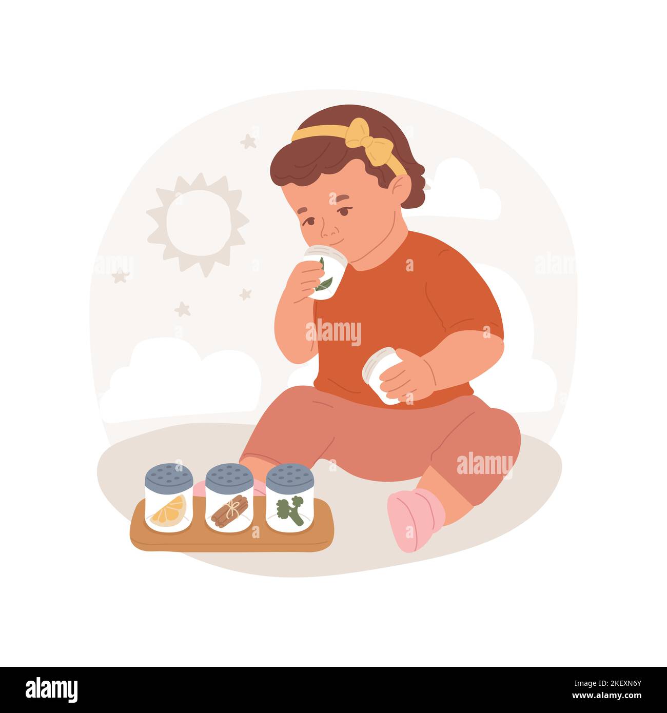Smelling Jars isolated cartoon vector illustration. Kid smelling ...