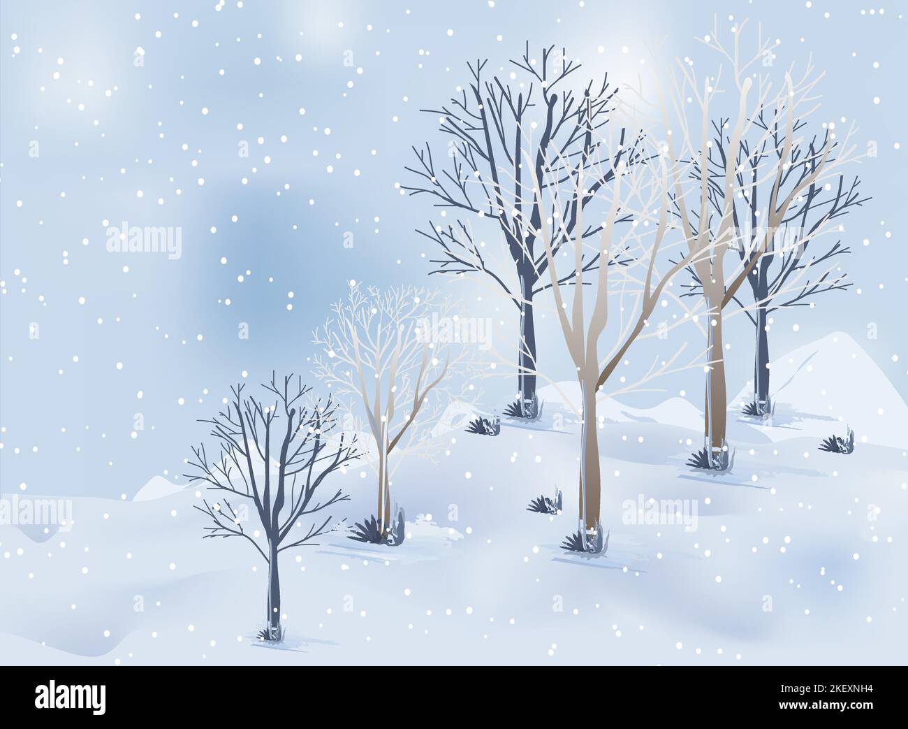 Winter mountains landscape with mountains and tree on vector background ...
