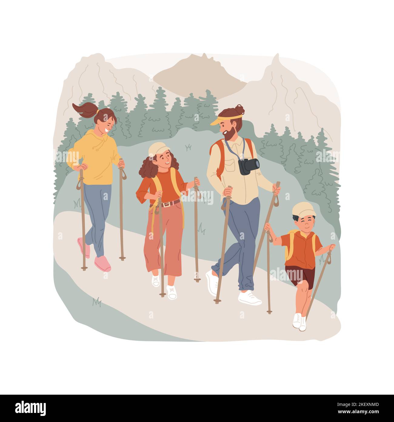 Hiking isolated cartoon vector illustration. Group of people hiking ...