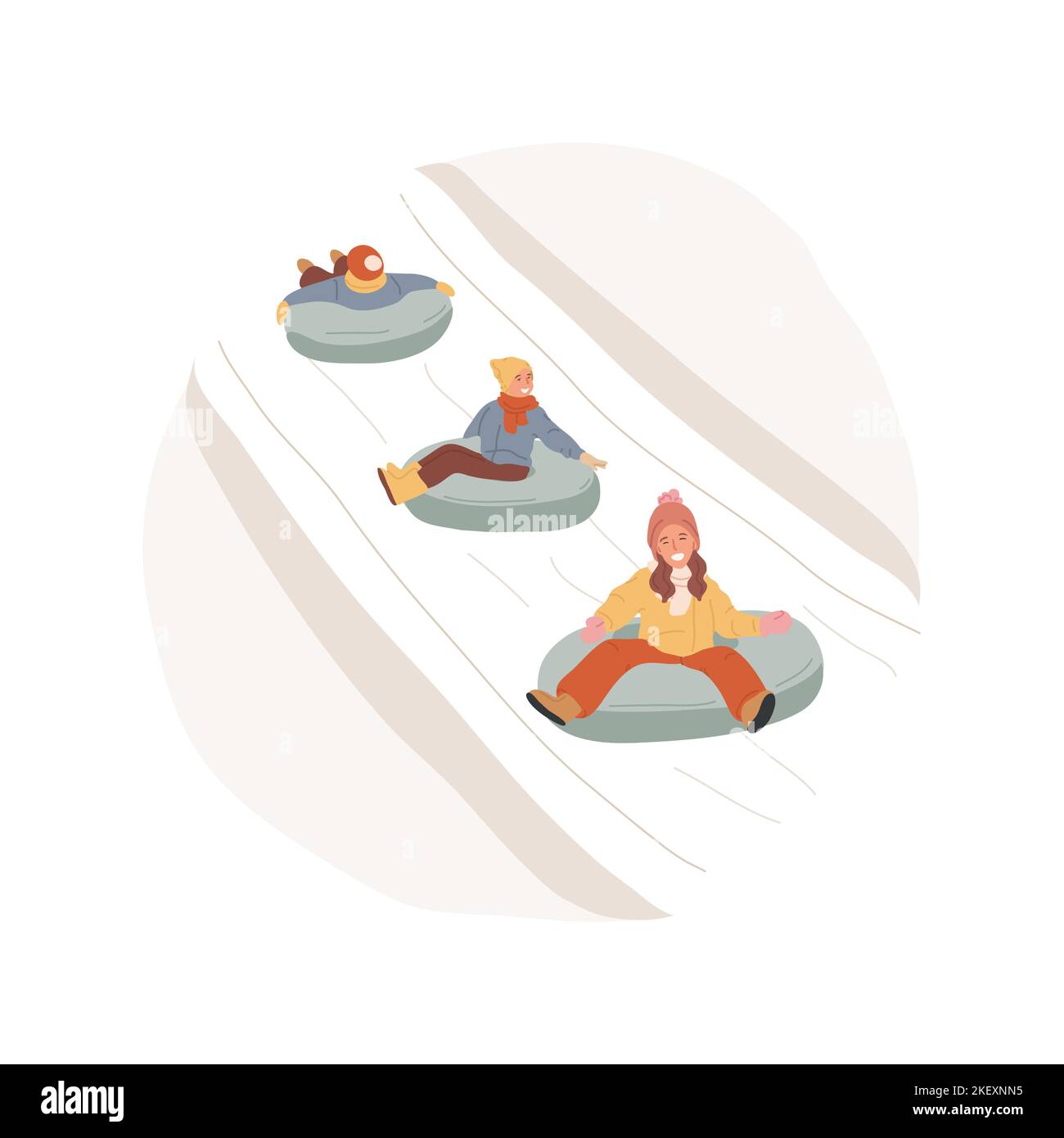 Snow tubing line isolated cartoon vector illustration. Kid doing snow ...