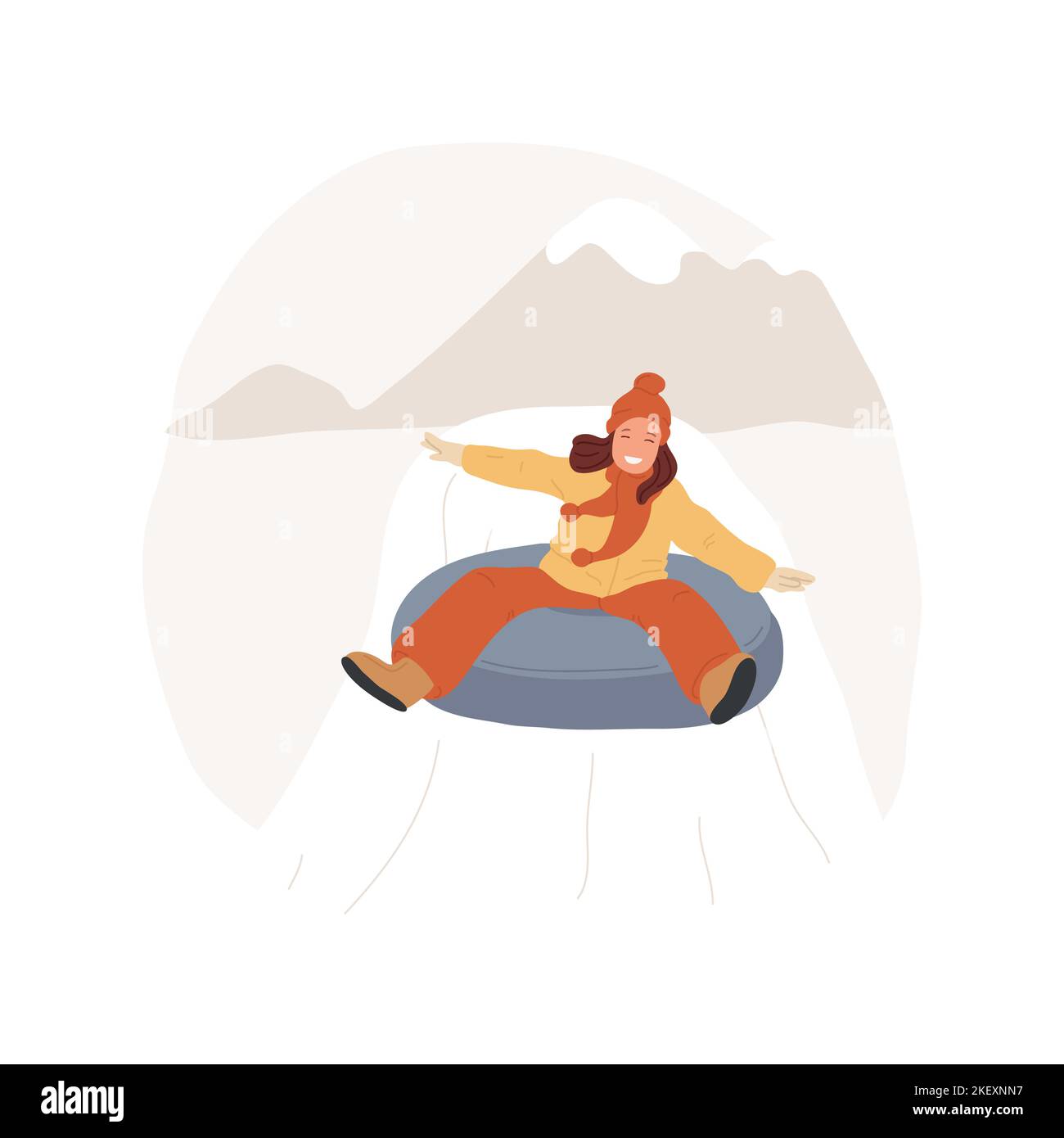 Snow tubing isolated cartoon vector illustration. Happy kid on a slope ...