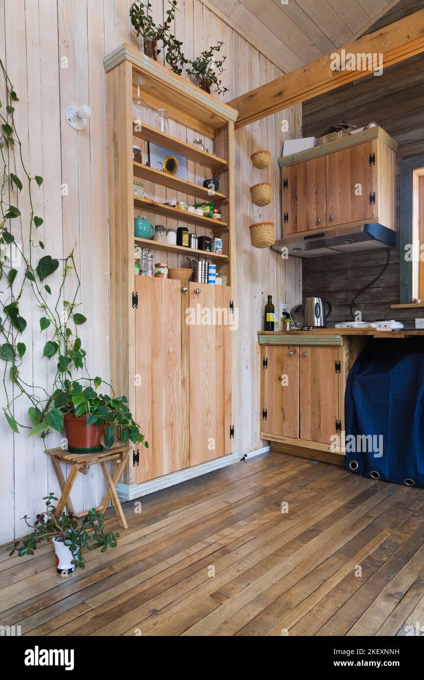 Kitchen area with 100 year old maple wood pantry and cabinets inside ...
