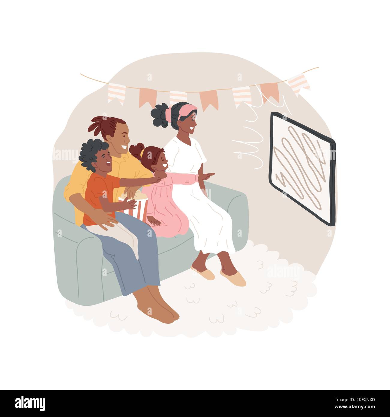 Movie night isolated cartoon vector illustration. Watching a family ...