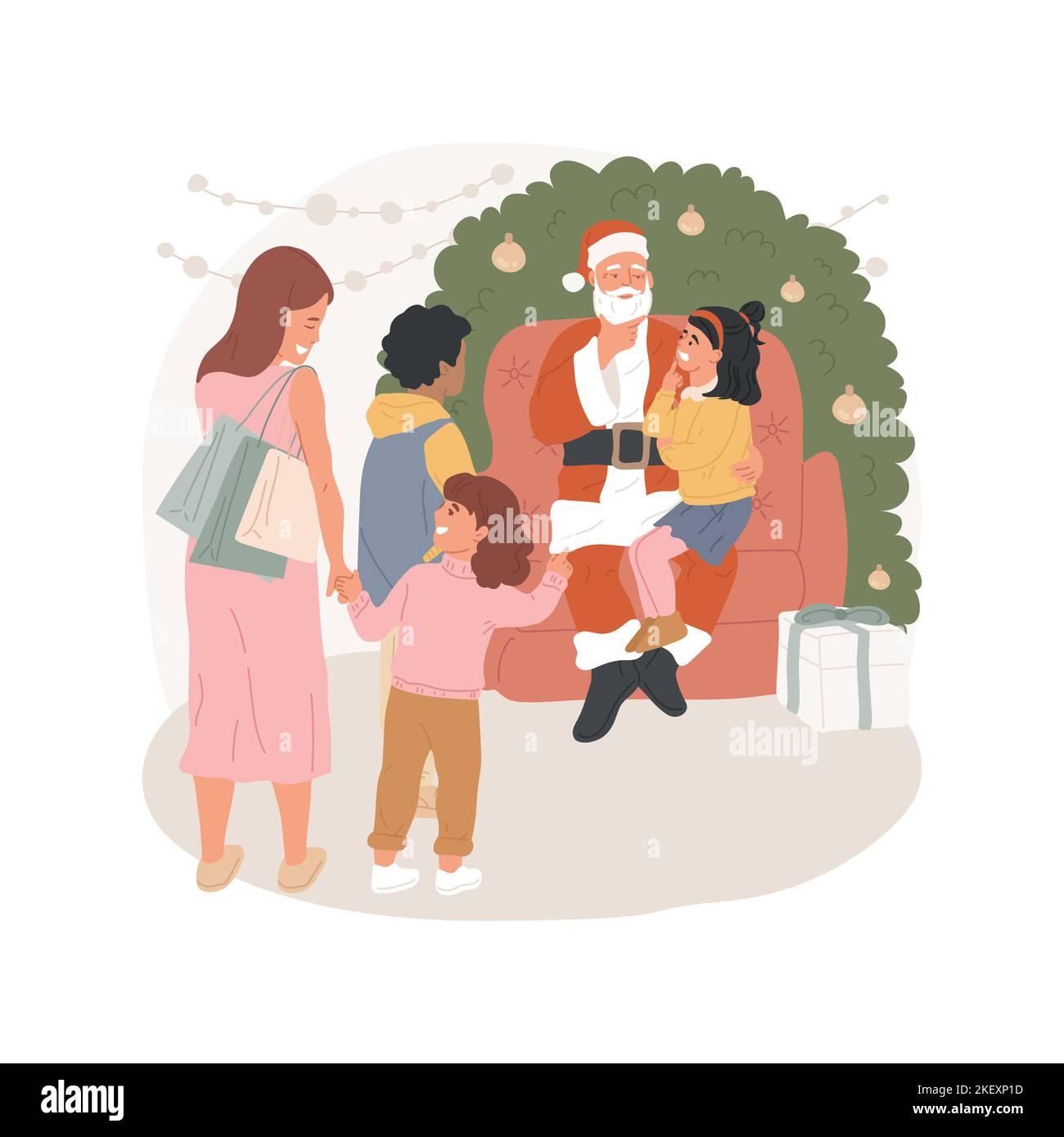 Mall Santa isolated cartoon vector illustration. Kids waiting in line ...