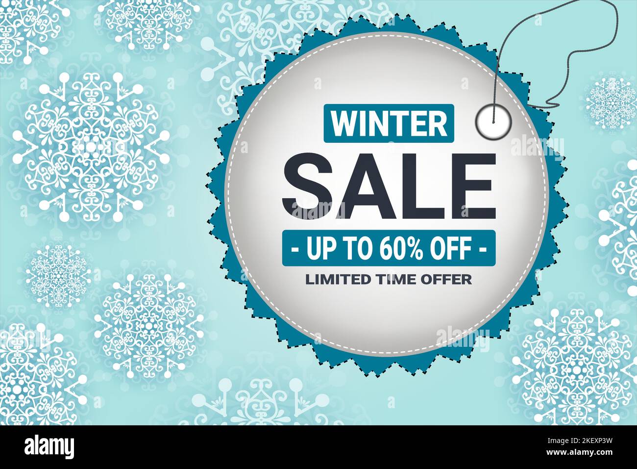 Winter sale vector banner template with white snowflakes background ...