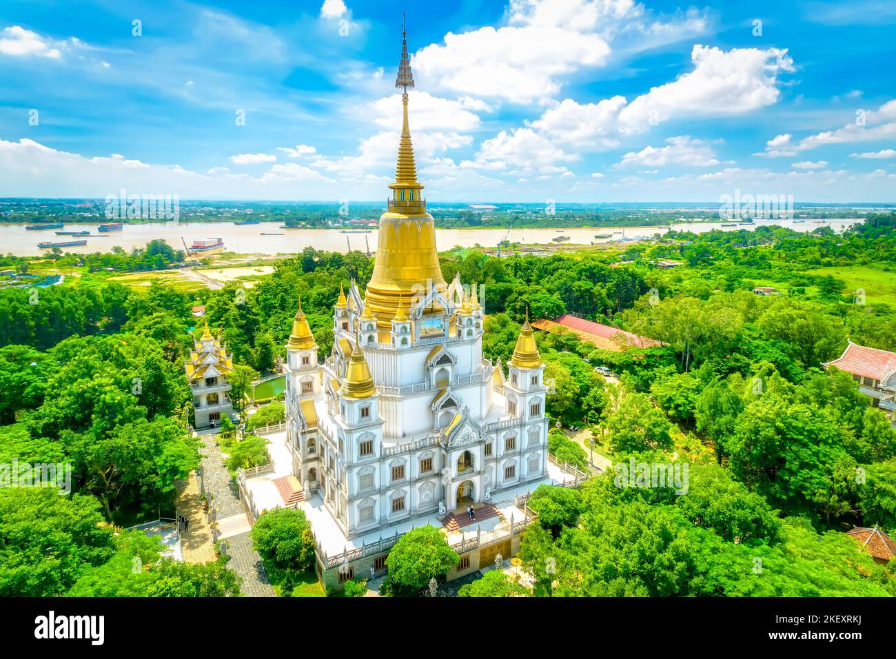 Aerial view of Buu Long Pagoda in Ho Chi Minh City, Vietnam. A ...