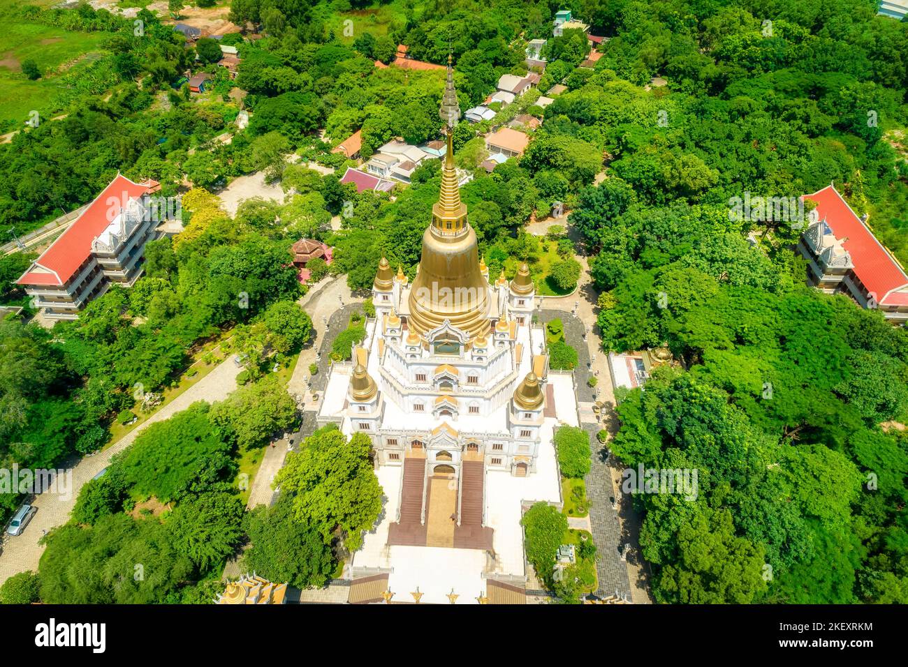 Aerial view of Buu Long Pagoda in Ho Chi Minh City, Vietnam. A ...