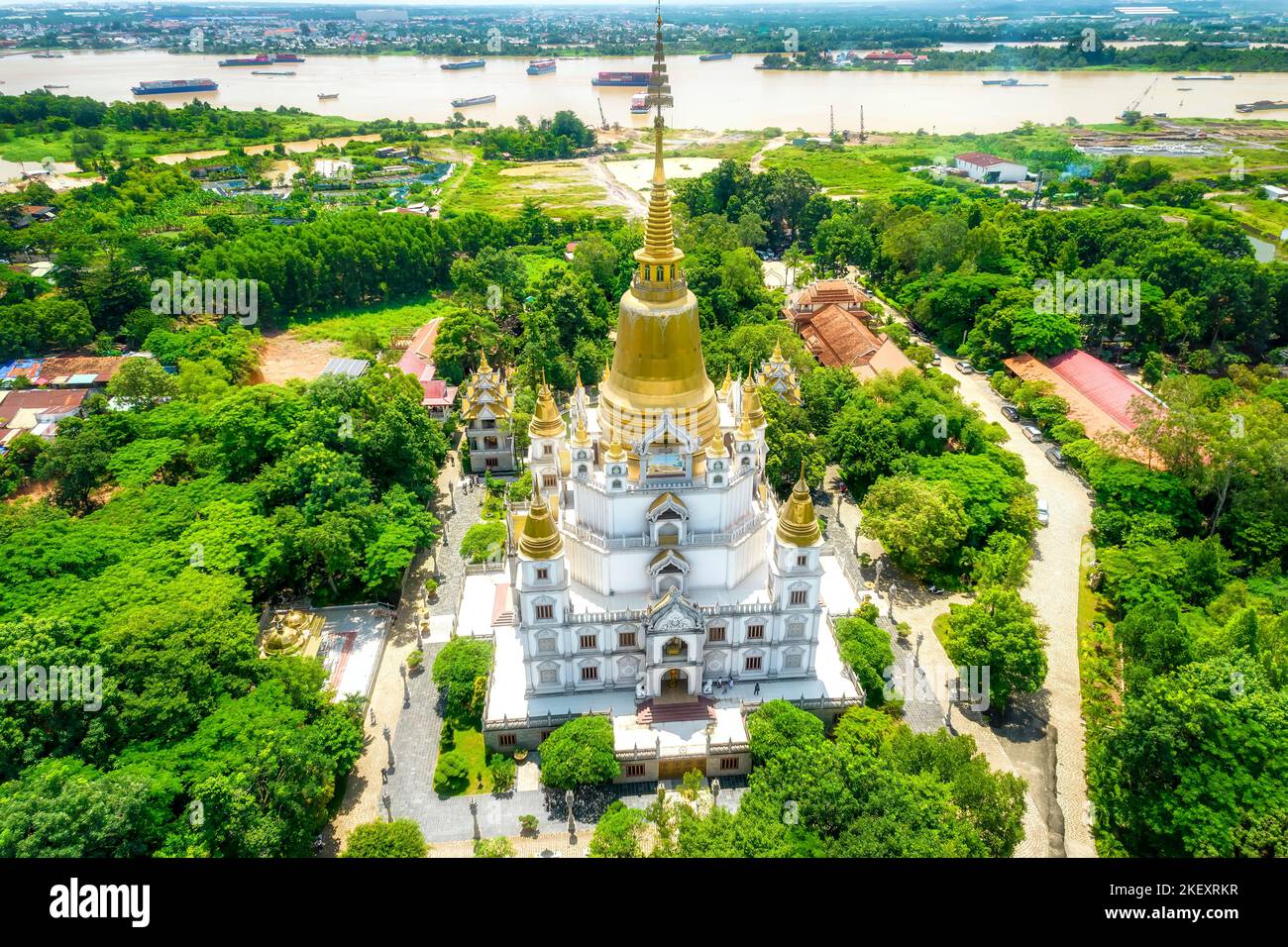 Aerial view of Buu Long Pagoda in Ho Chi Minh City, Vietnam. A ...