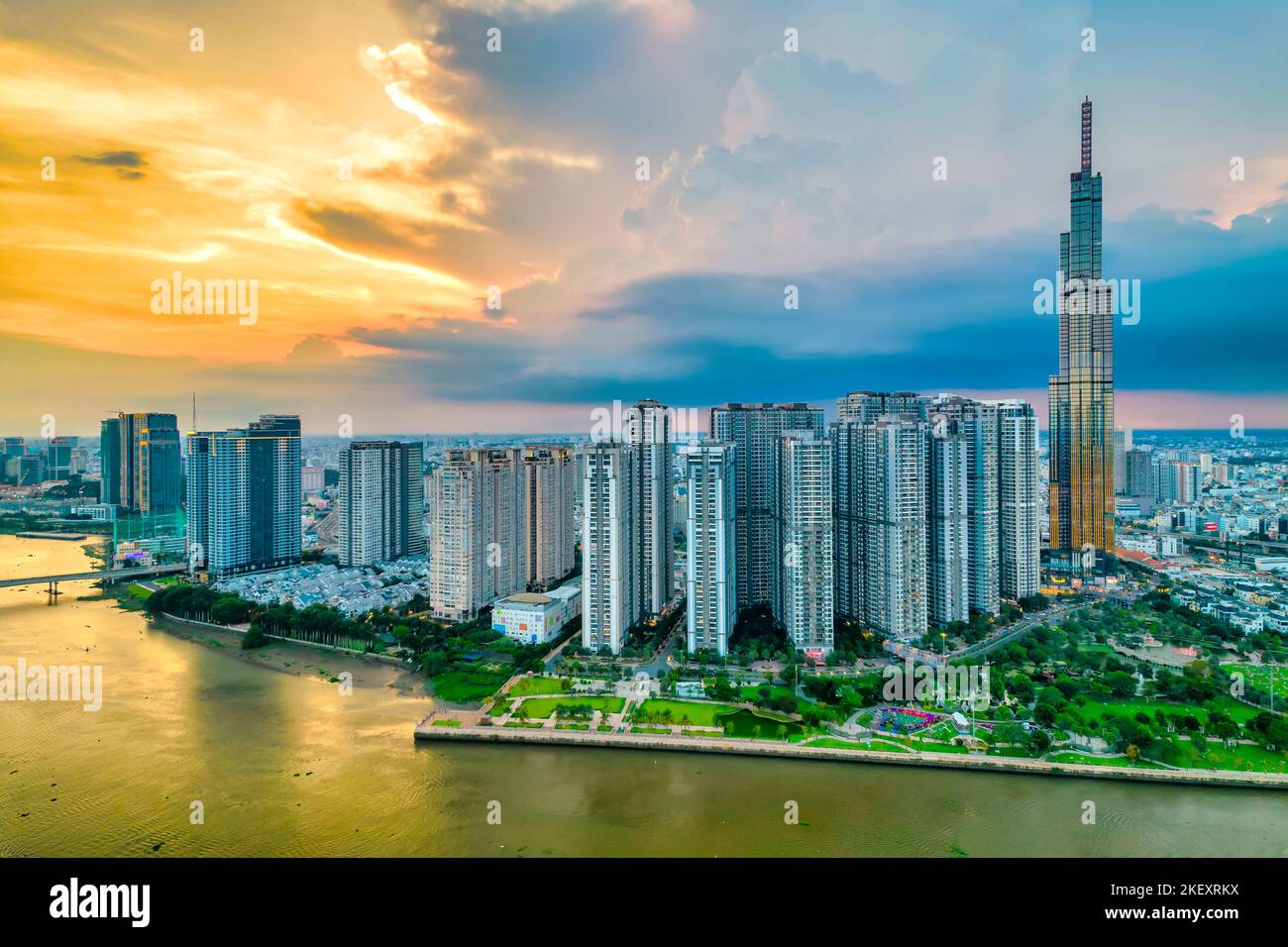 Top view aerial of center Ho Chi Minh city, Vietnam, beauty skyscrapers ...