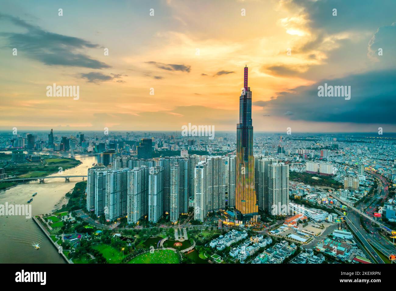 Top view aerial of center Ho Chi Minh city, Vietnam, beauty skyscrapers ...