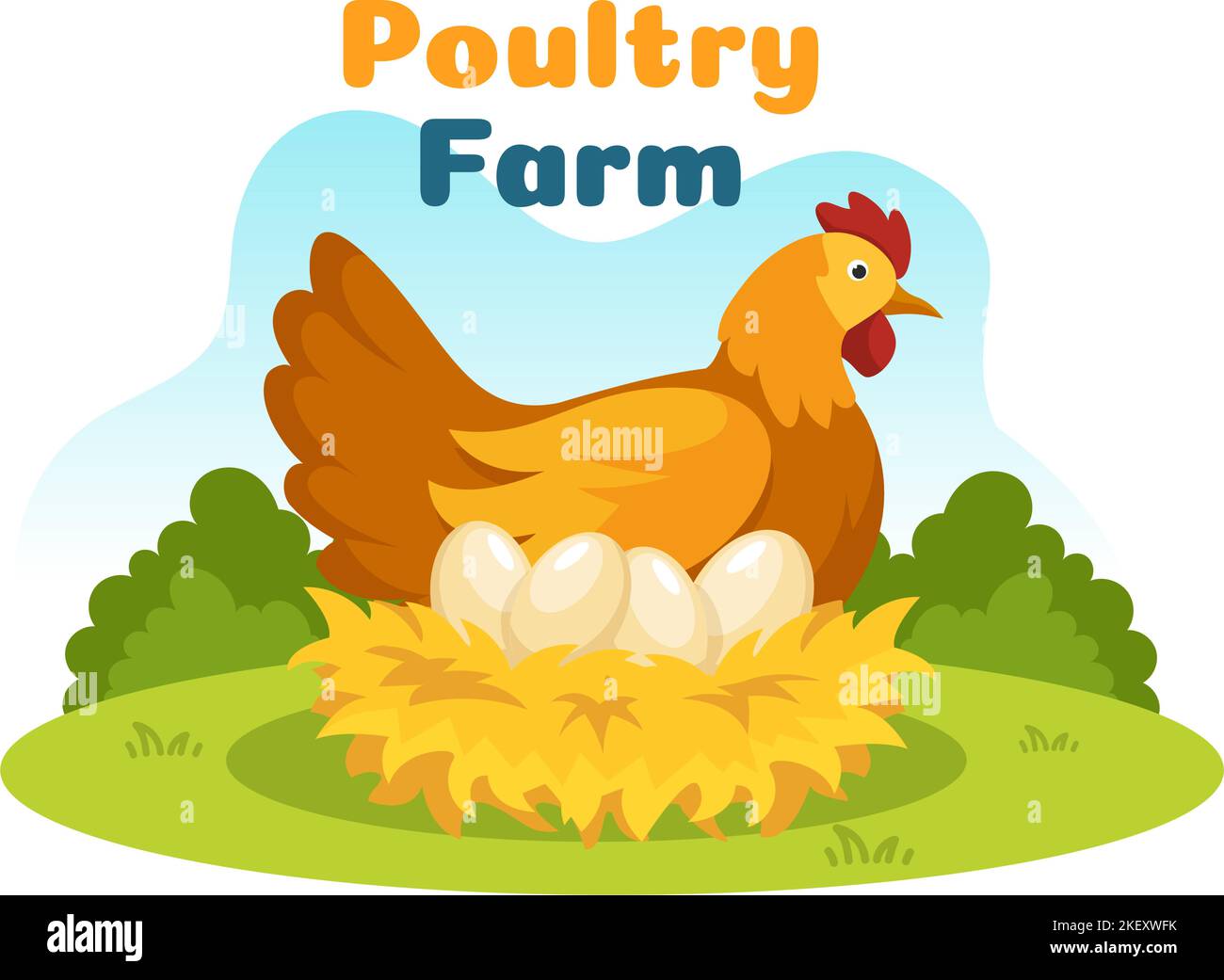 Poultry Farming with Farmer, Cage, Chicken and Egg Farm on Green Field ...