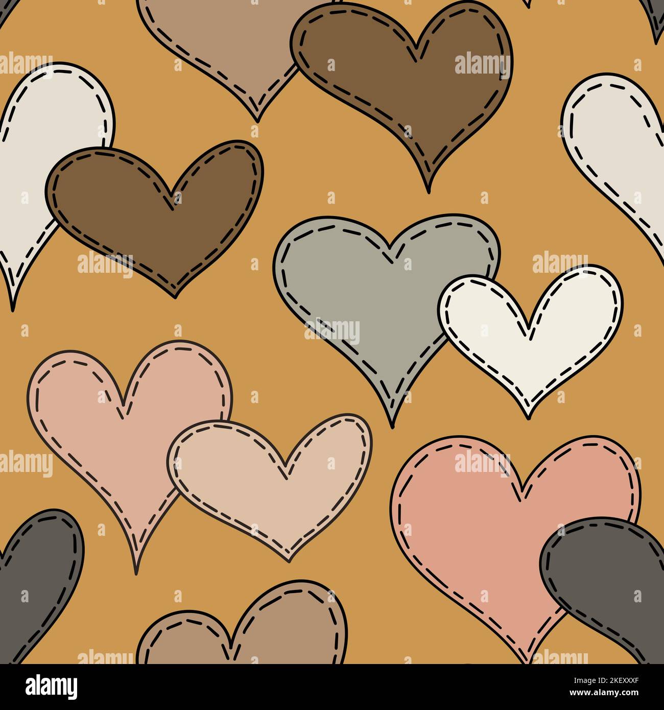 Hand drawn seamless pattern with st valentine day beige blush brown ...