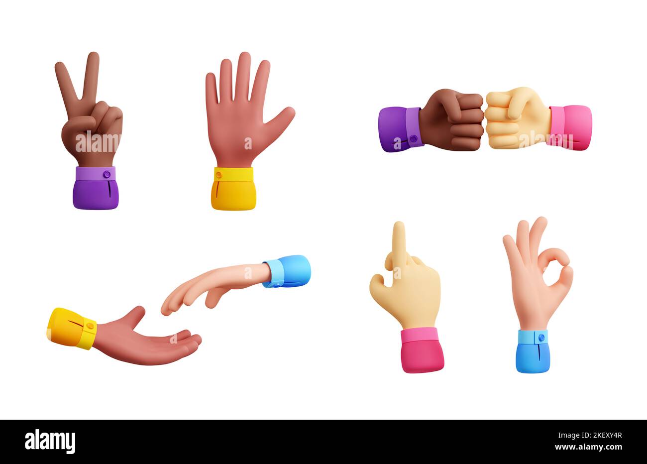 3D set of multiethnic hand gestures isolated on white background ...