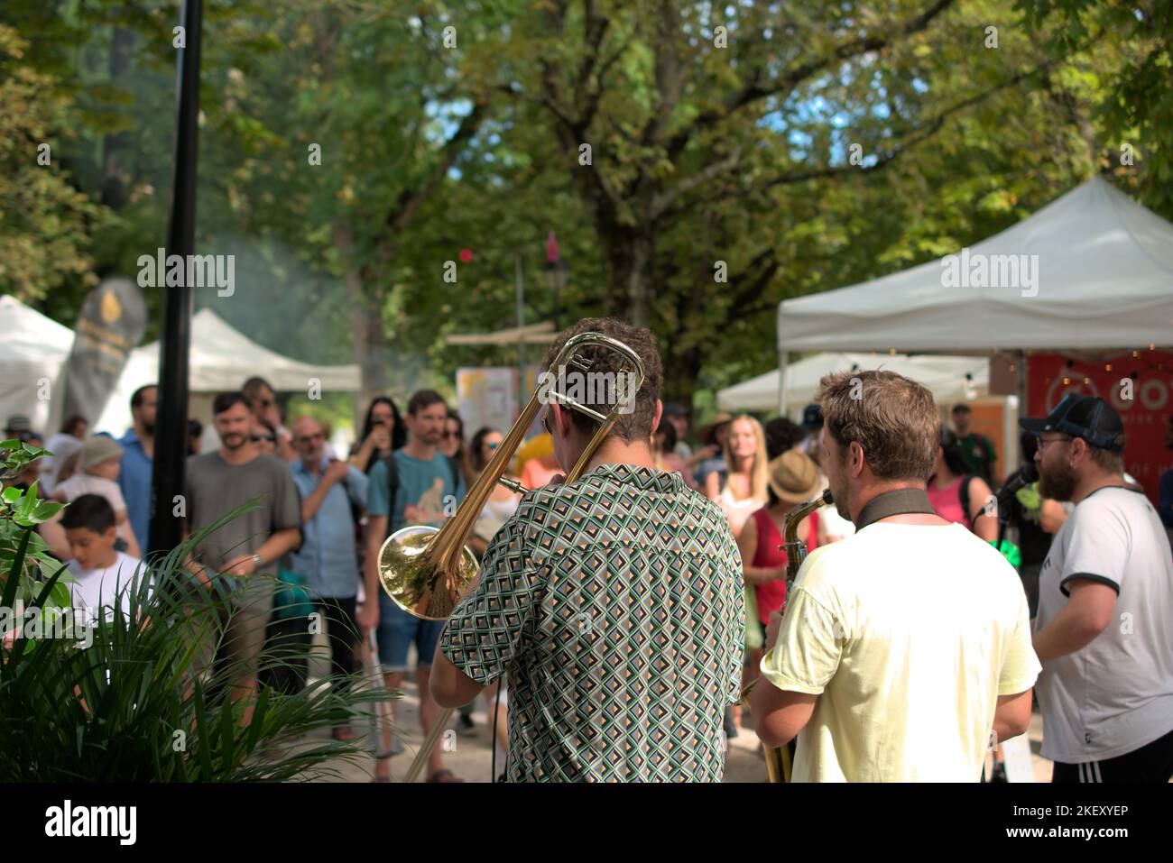 Trombone player with his band at a festival in Geneva Stock Photo - Alamy