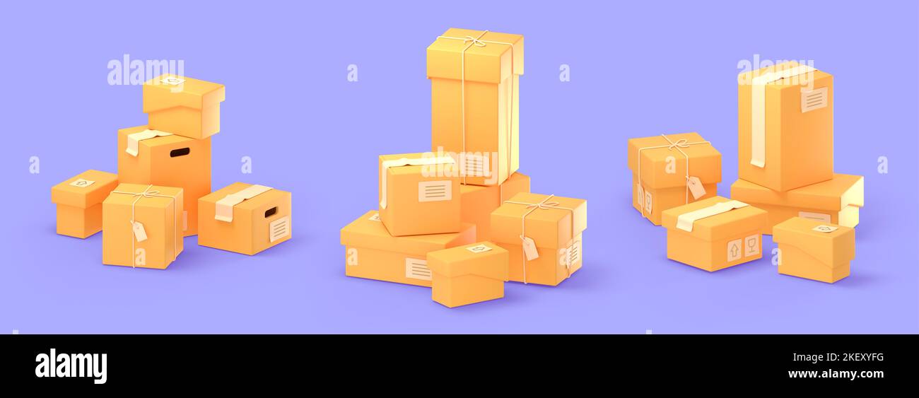 Cardboard package boxes in stacks. Piles of parcels, cargo, post and ...