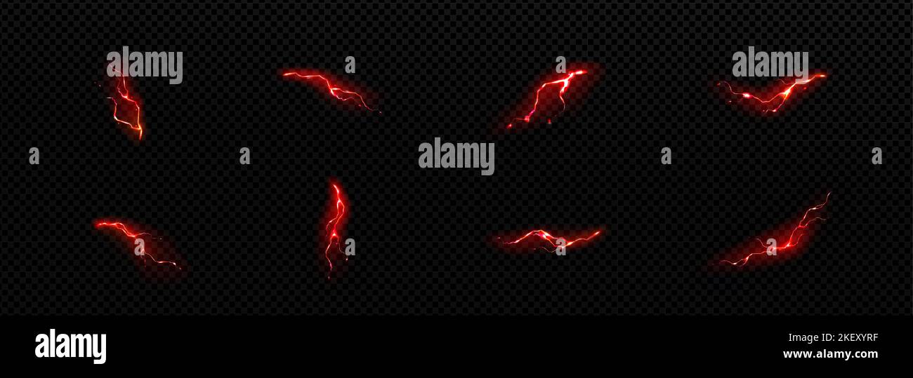 Lightning, electric thunderbolt strike, red impact, crack, magical ...