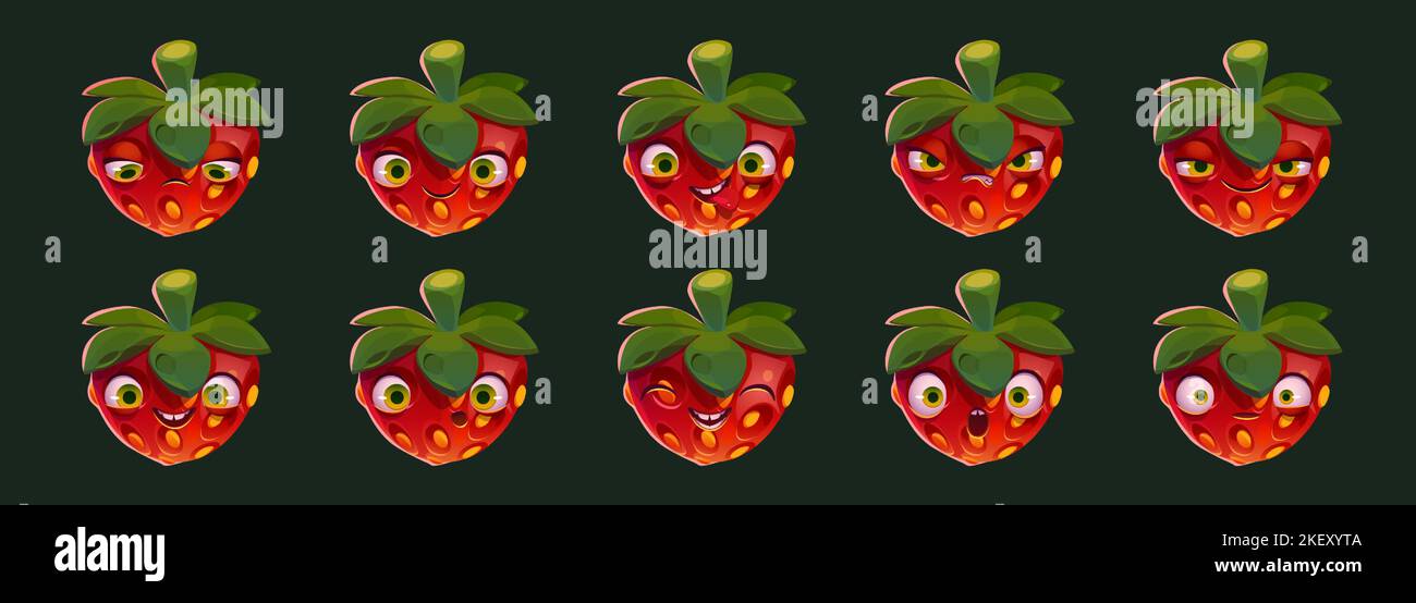 Funny strawberry character with different facial expressions. Icons of ...