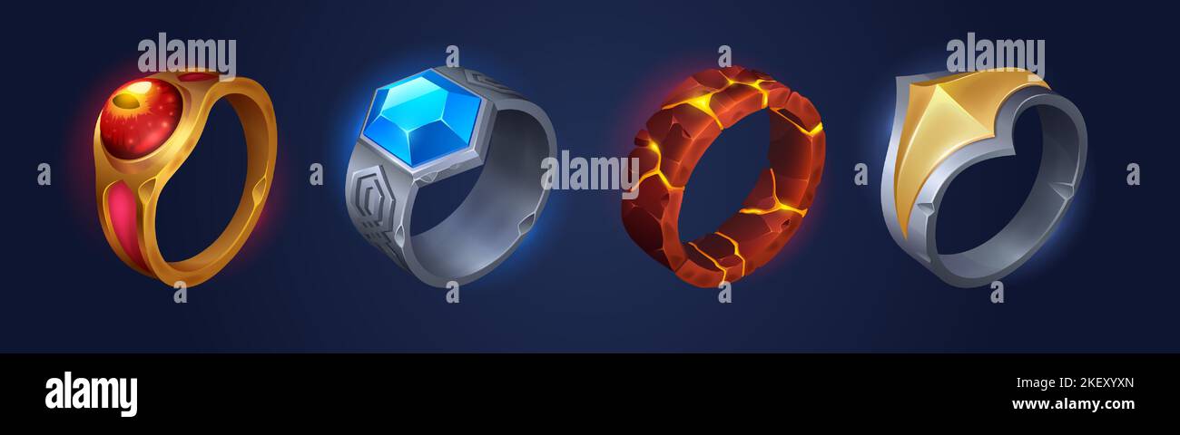 Magic rings and fantasy jewelry cartoon game props icons, user assets ...