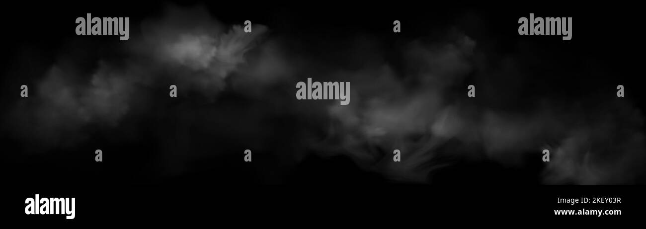 Smoke, fog, white clouds on black background. Realistic cloudy texture ...