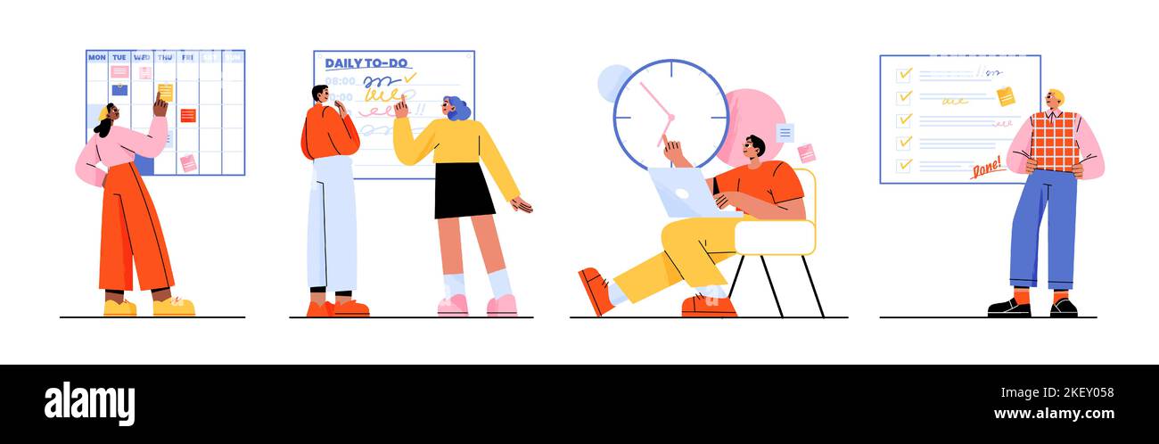 Time management, planning, tasks schedule business concept with people ...