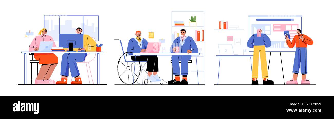 Business people discuss project in office. Employees meeting, disputing ...