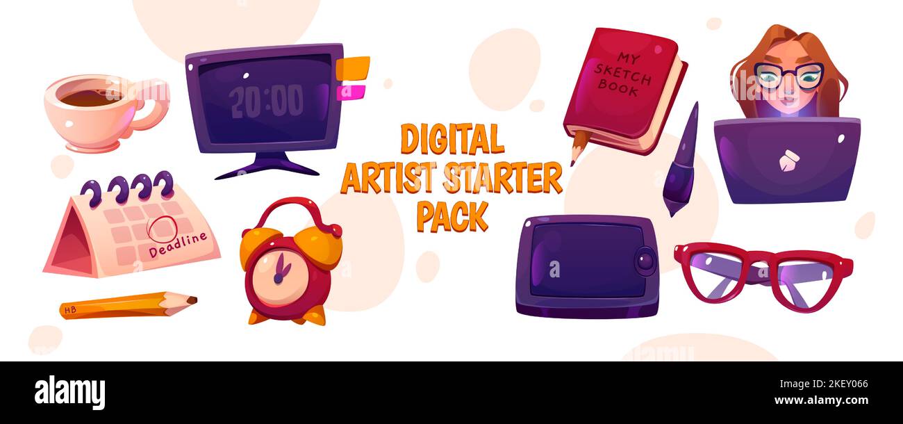 Digital artist starter pack. Creative designer workplace, graphic ...
