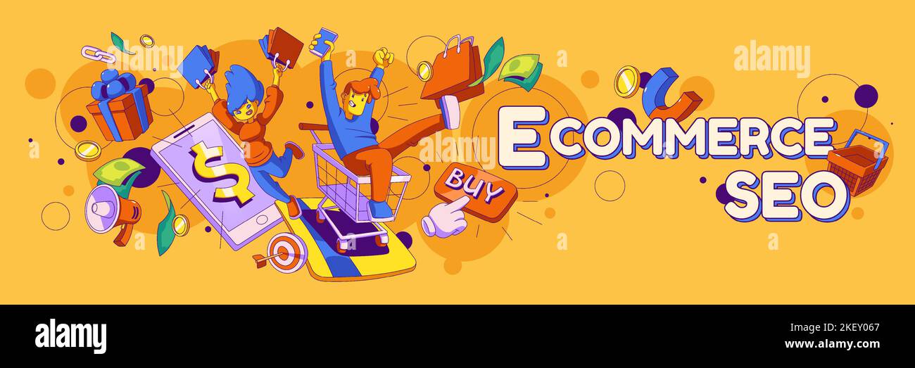 Colorful ecommerce SEO banner template. Contemporary vector ...