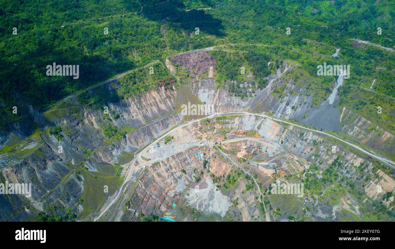Aerial photo of Side and Bottom of Panguna open Pit Mine in ...